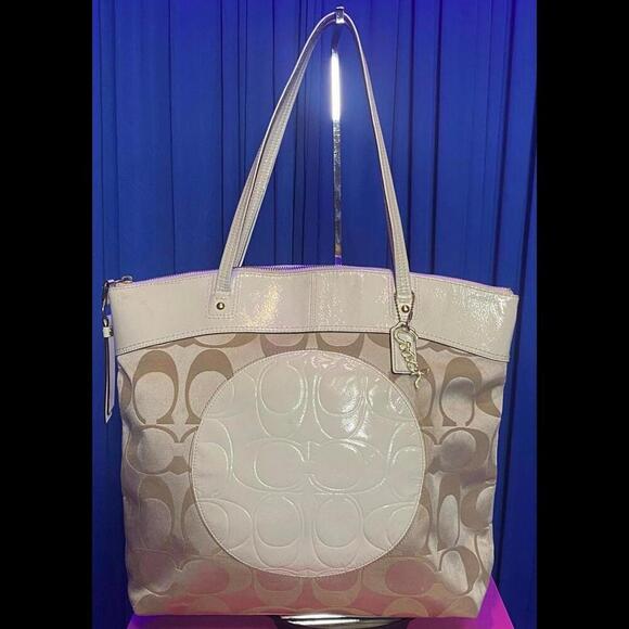 Coach | Bags | Coach Beige White Laura Tote Bag Euc | Poshmark